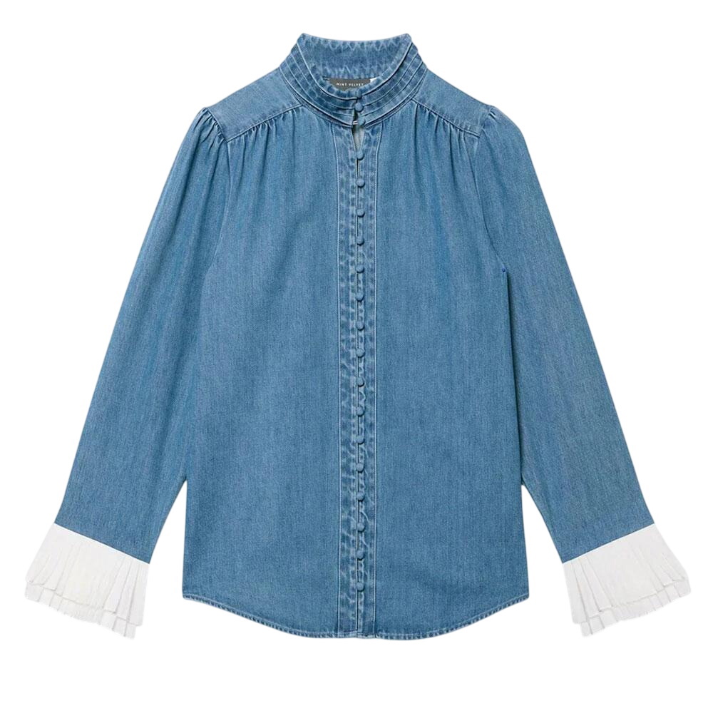 Mint Velvet Mid Indigo Denim Contrast Cuff Blouse | Jarrolds, Norwich