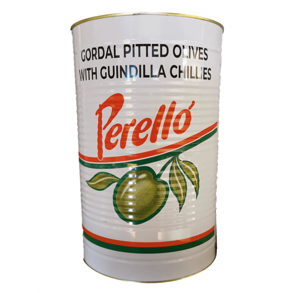 Perello Spanish Green Pitted Olives with Guindilla Chillies 4250ml ...