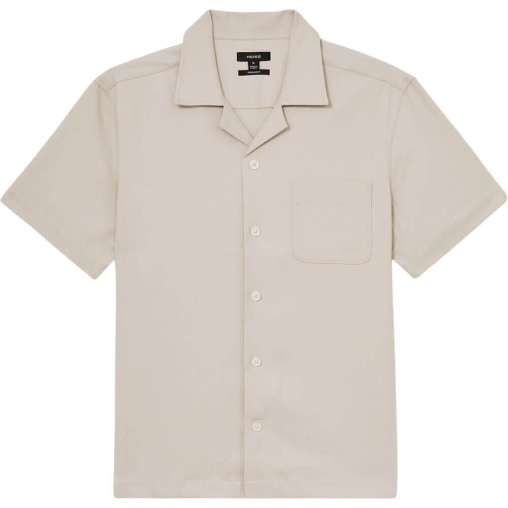 REISS NITUS Herringbone Twill Cuban Collar Short Sleeve Shirt ...
