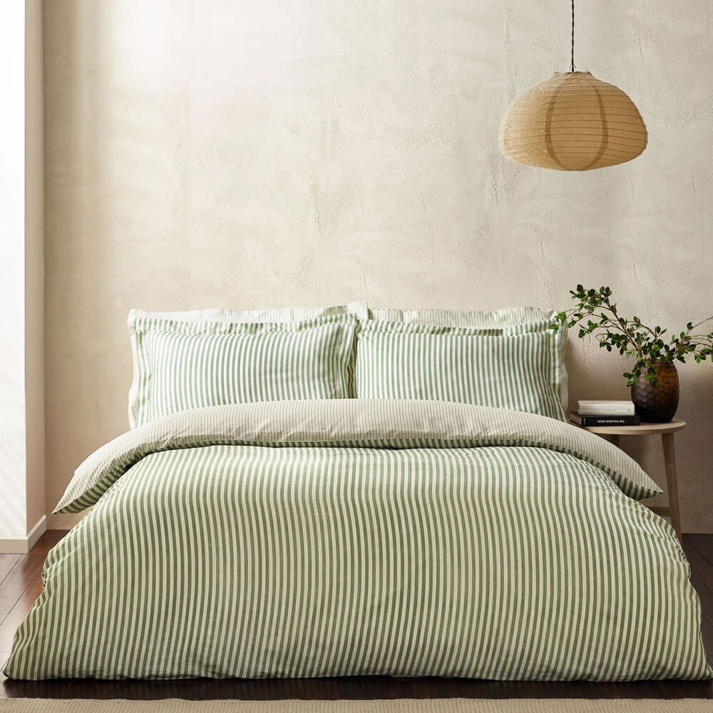 Yard Hebden Melange Forest Green Stripe Duvet Cover Set | Jarrolds, Norwich