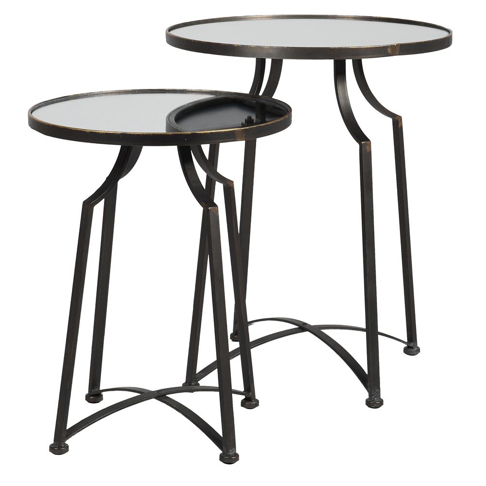 Eclectic Set of Two Mirror Top Side Tables
